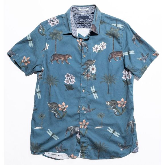 Ted Baker | Shirts | Ted Baker Shirt Mens 4 Animal Print Collage Tiger ...
